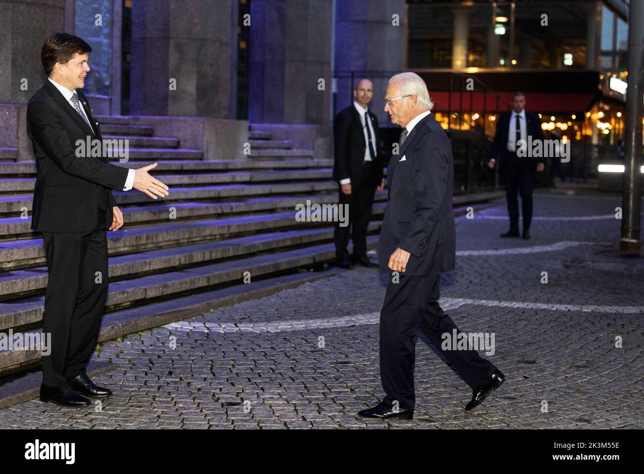 Speaker of the Parliament Andreas Norlén greets King Carl Gustaf to a ...