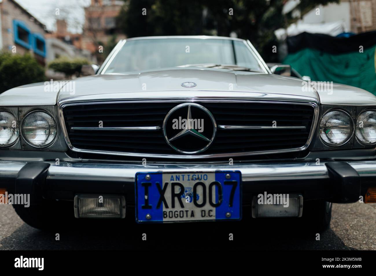 A beautiful shot of a front bumper of a vintage Mercedes Benz Stock ...