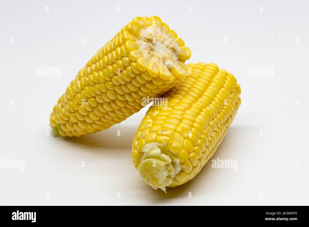 Two halves ear of ripe sweet corn isolated on white background ...