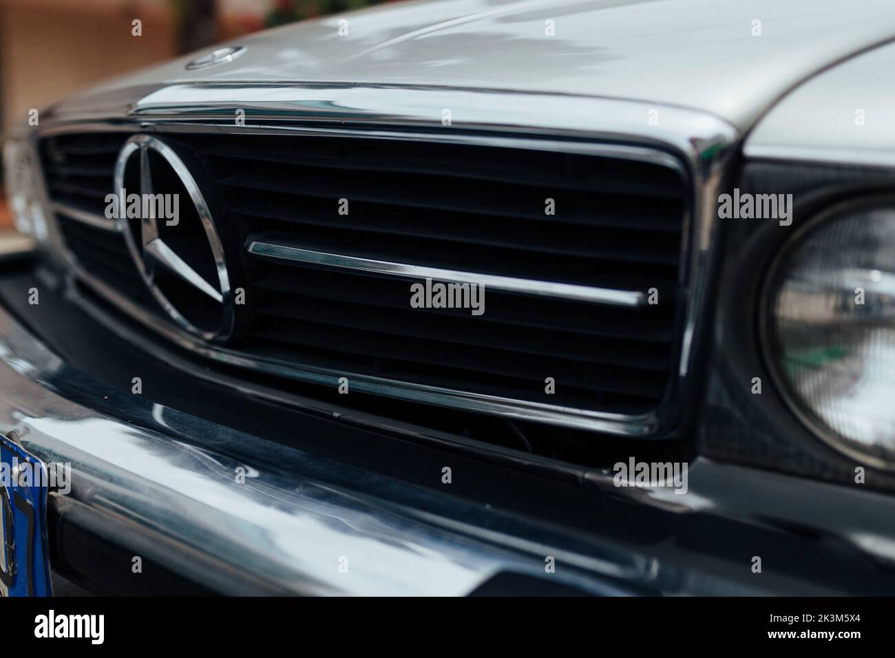 A beautiful shot of a front bumper of a vintage Mercedes Benz Stock ...