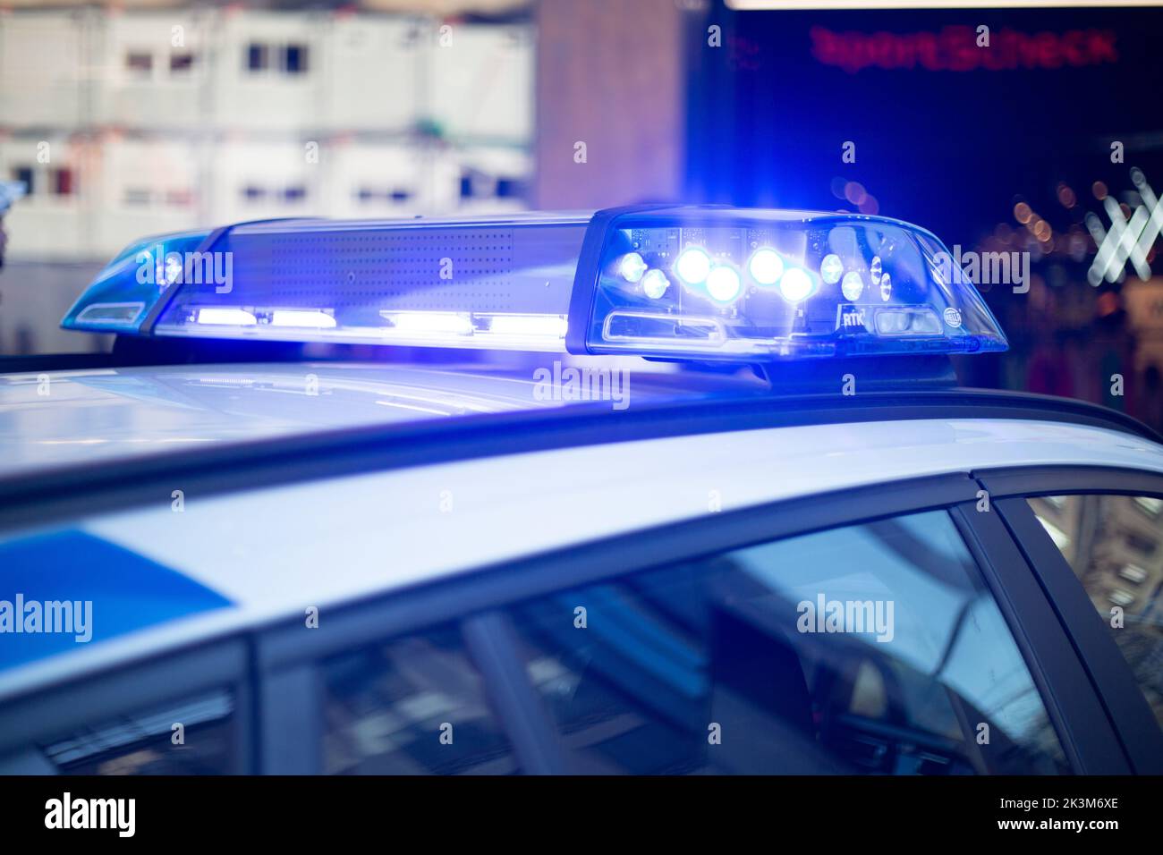 Munich, Germany. 27th Sep, 2022. Police car with bluelight in operation ...