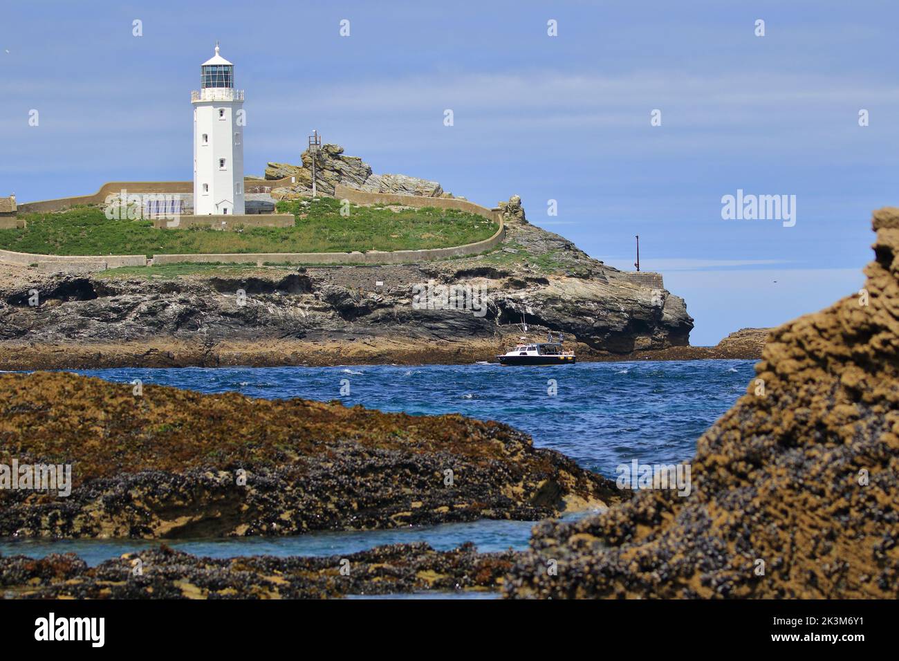 Godrevy Lighthouse,built by Trinity House in 1859 marking a dangerous ...