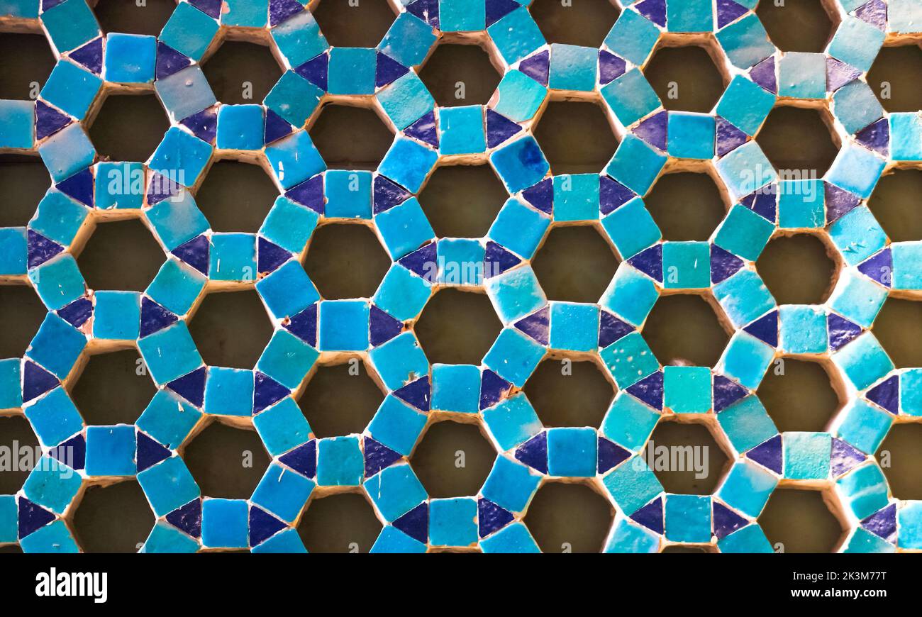 Geometric blue mosaic tile work in the Bukhara Stock Photo - Alamy