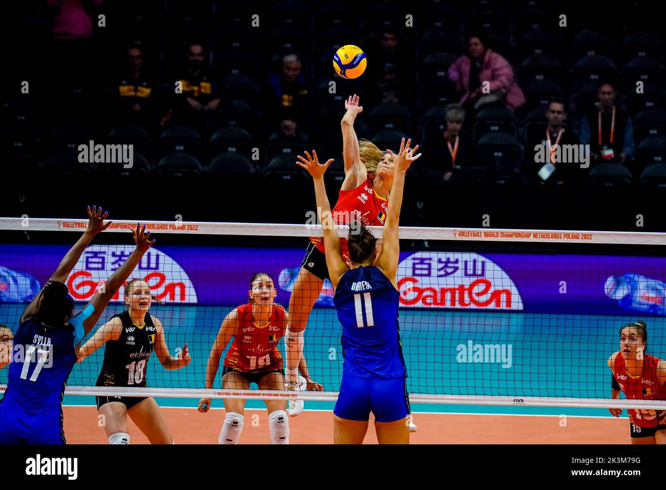 ARNHEM, NETHERLANDS - SEPTEMBER 27: Britt Herbots of Belgium spikes the ...