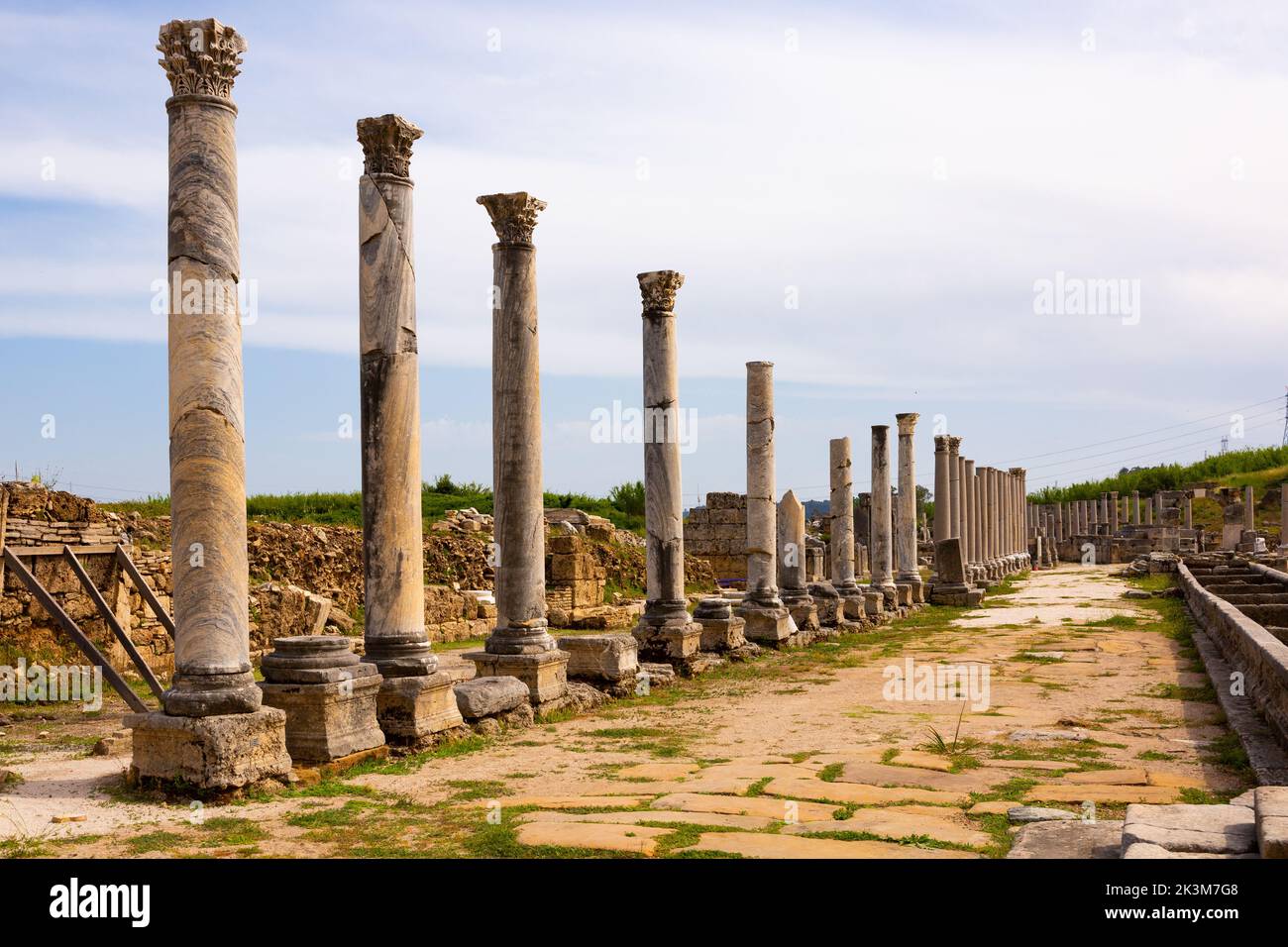 Column Street in Perge. Ruins of the ancient city. The main street of ...