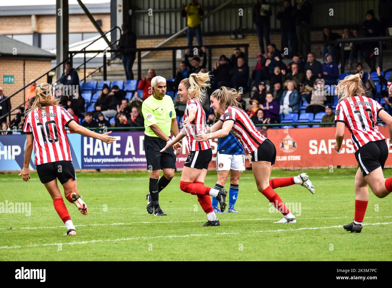 Sunderland Women captain Emma Kelly (centre) celebrates scoring her ...