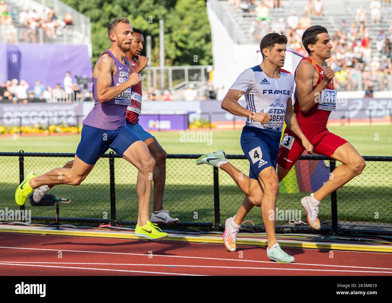 Kyle Langford, Benjamin Robert and Mariano Garcia competing in the 800m ...