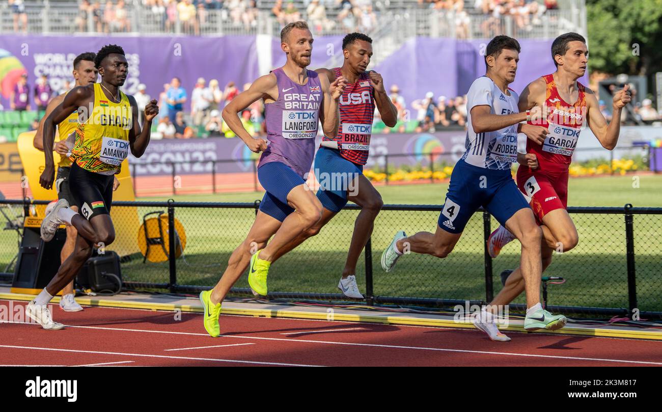 Kyle Langford, Benjamin Robert and Mariano Garcia competing in the 800m ...