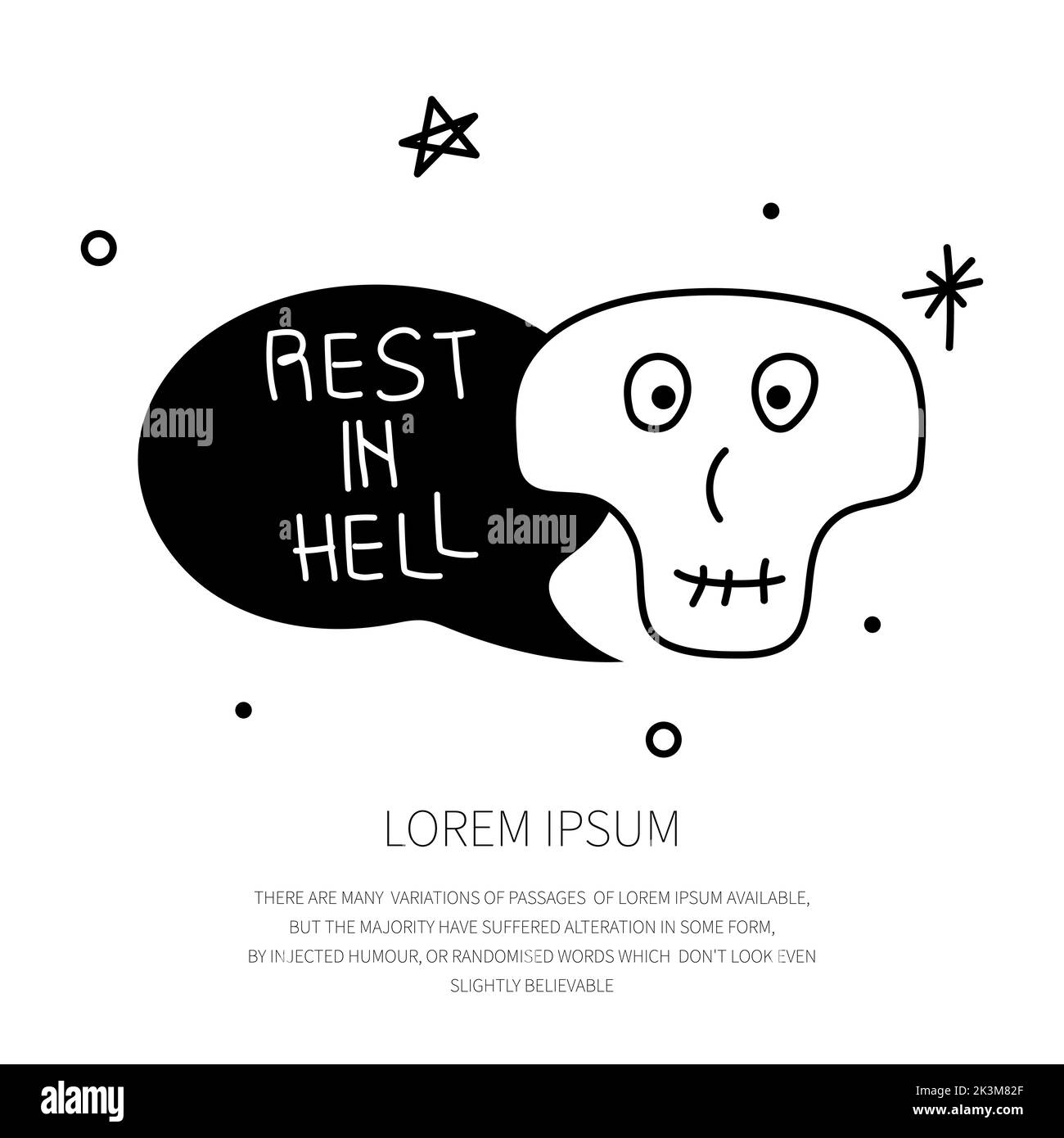 HALLOWEEN character skull with phrase REST IN HELL. Vector illustration ...