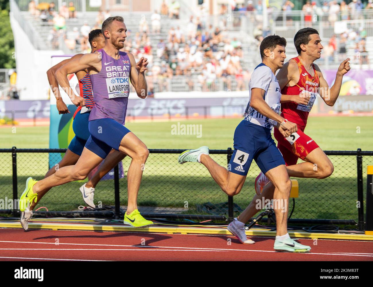 Kyle Langford, Benjamin Robert and Mariano Garcia competing in the 800m ...