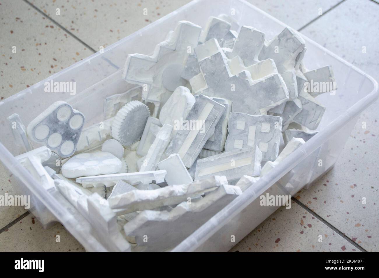 Detail objects printed on powder 3D printer and covered white polyamide ...