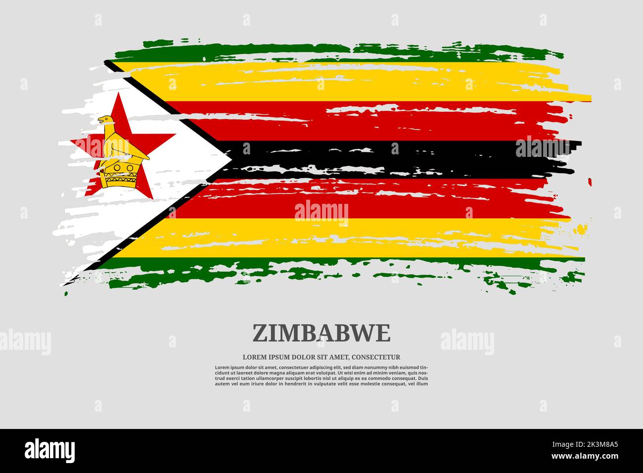 Zimbabwe flag with brush stroke effect and information text poster ...