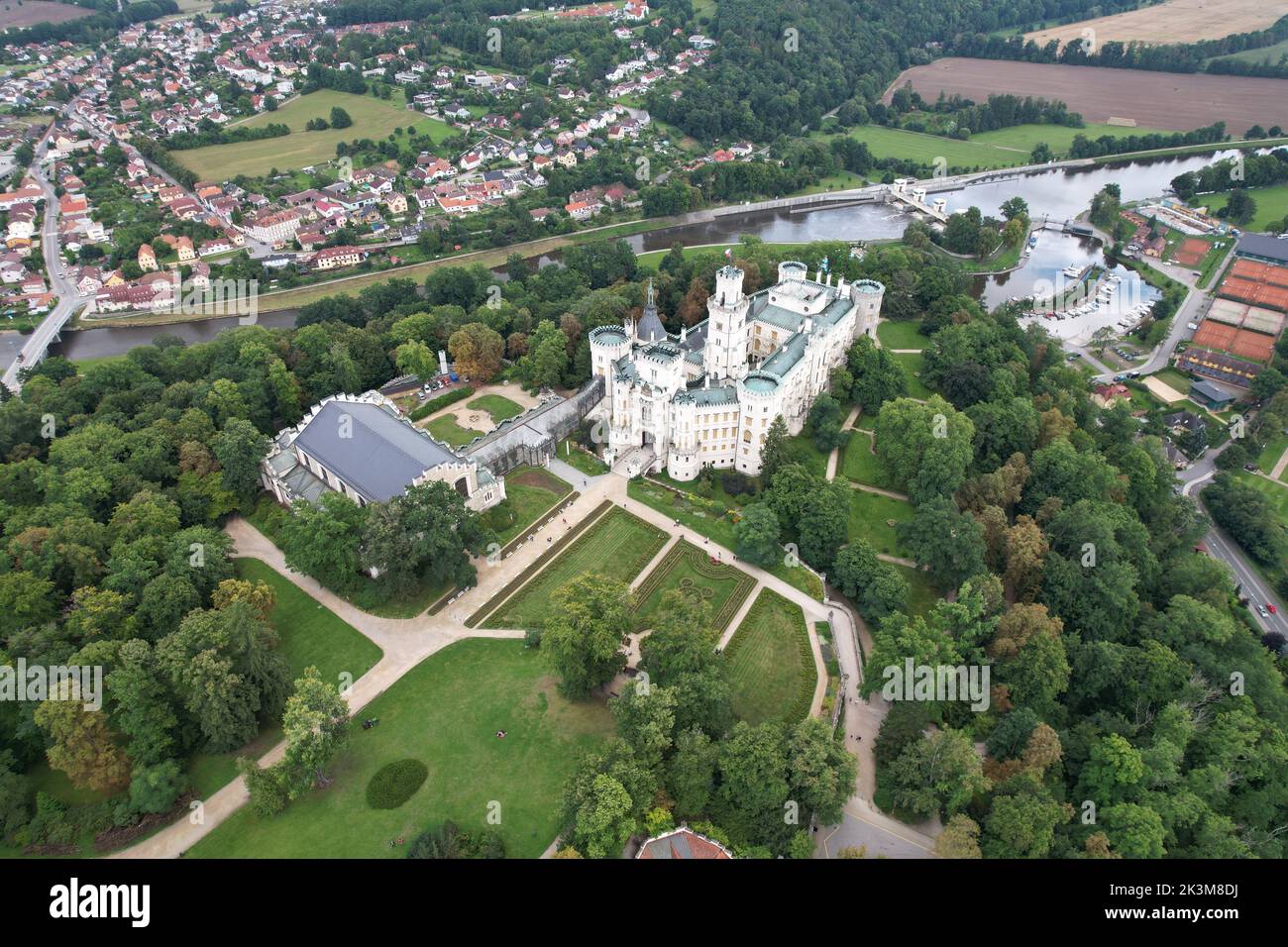Beautiful old state chateau Hluboka nad Vltavou.View from the outdoor ...
