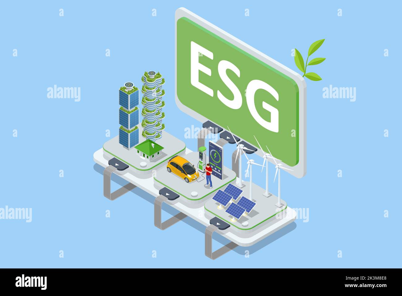 Isometric ESG concept of Environmental, Social and Governance. ESG ...
