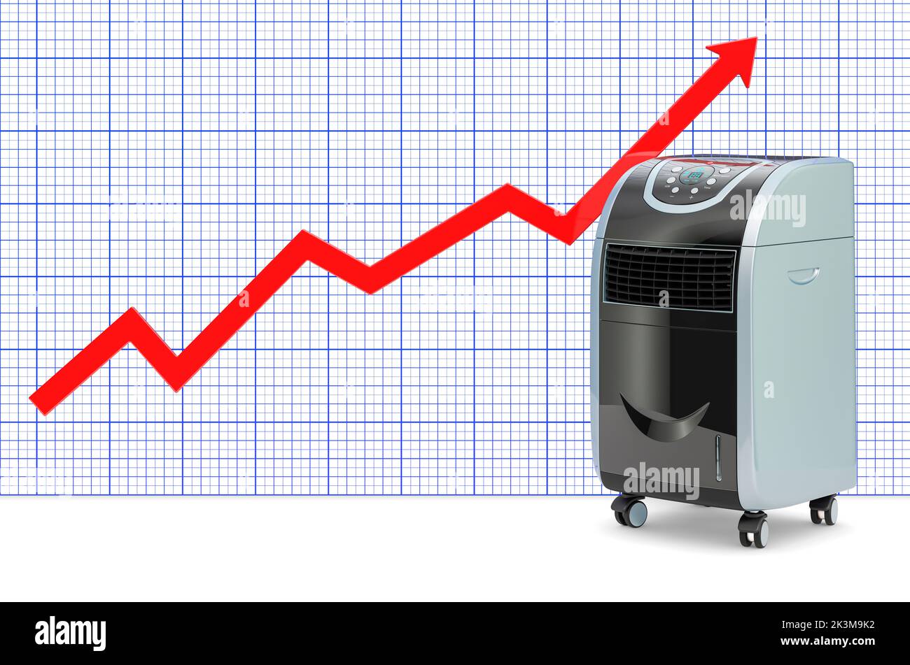 Portable air conditioner with growing chart, 3D rendering isolated on ...