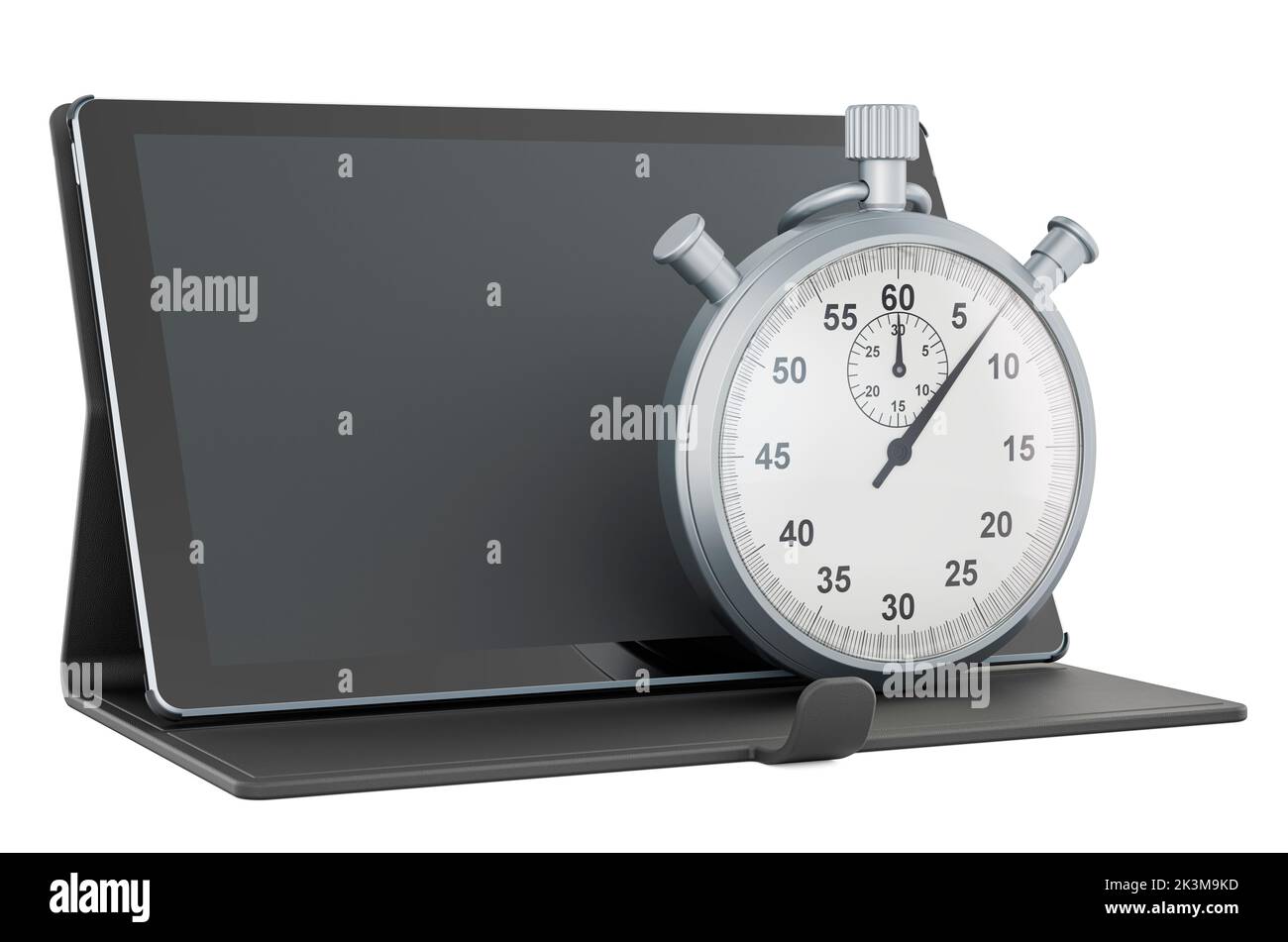 Tablet computer with stopwatch, 3D rendering isolated on white ...