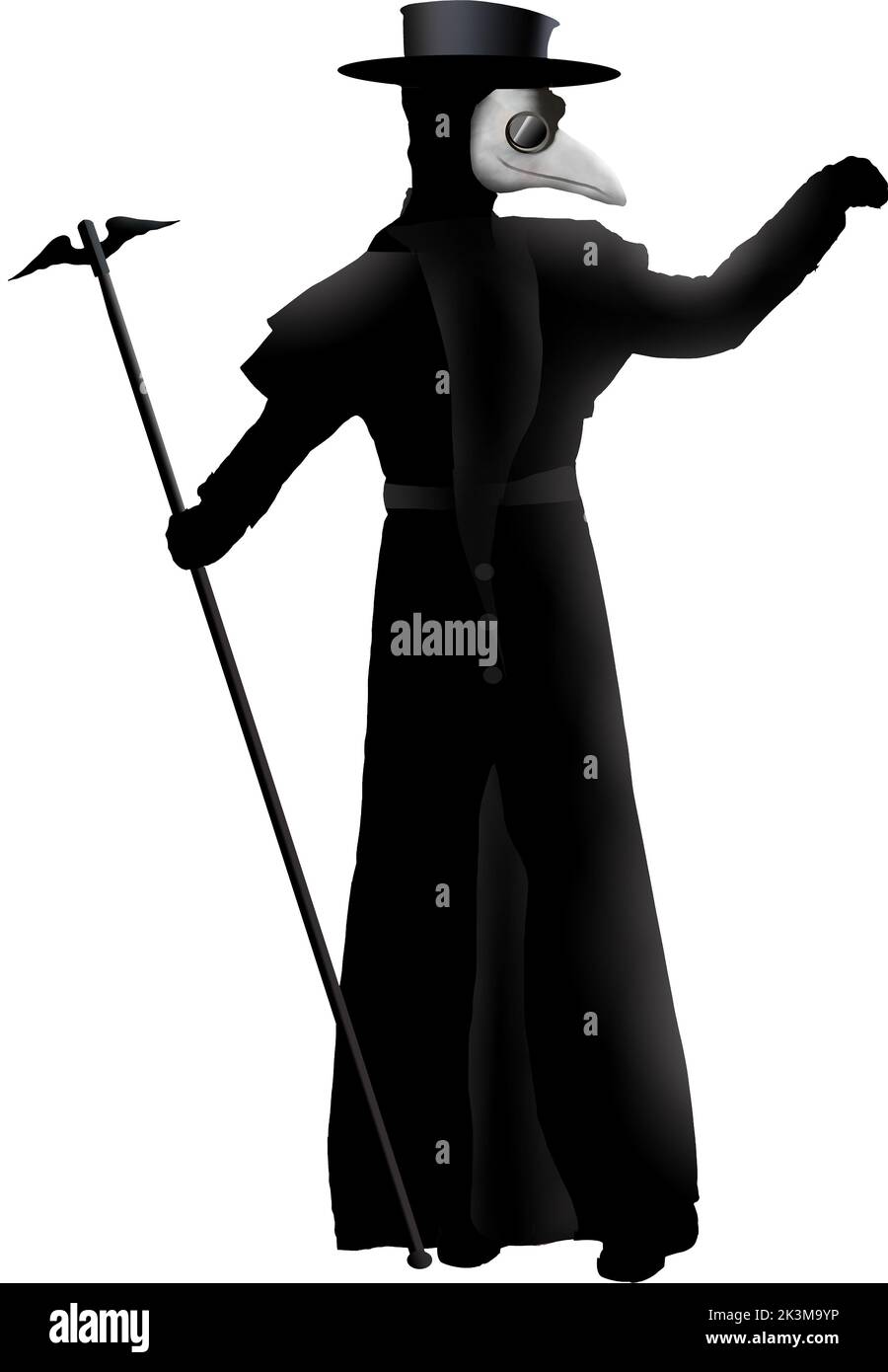 A medieval doctor in a mask, hat and long coat with staff is seen in at ...