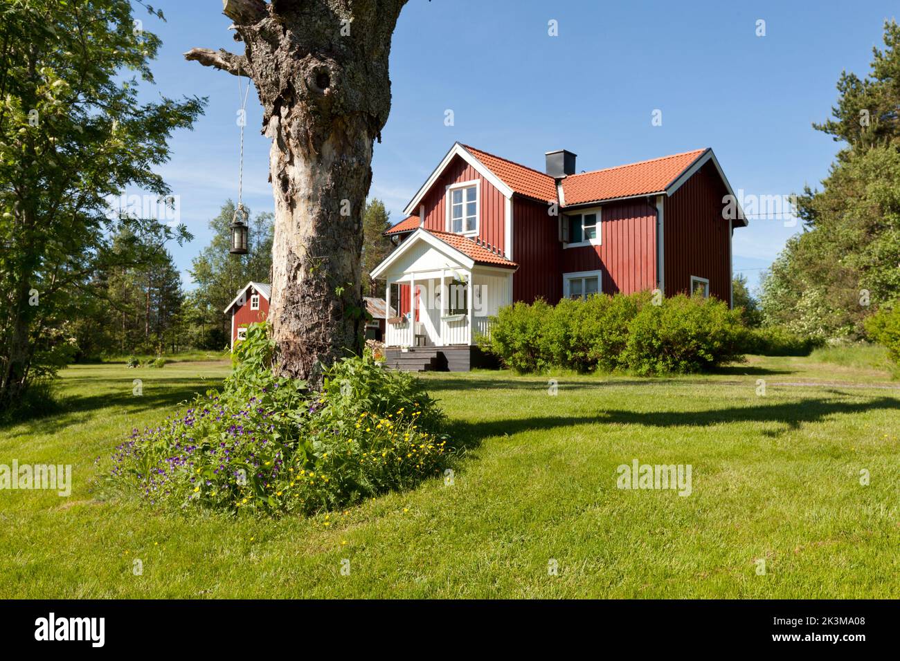 RURAL COUNTY, SWEDEN ON JUNE 23, 2012. View of a garden, entry, and ...