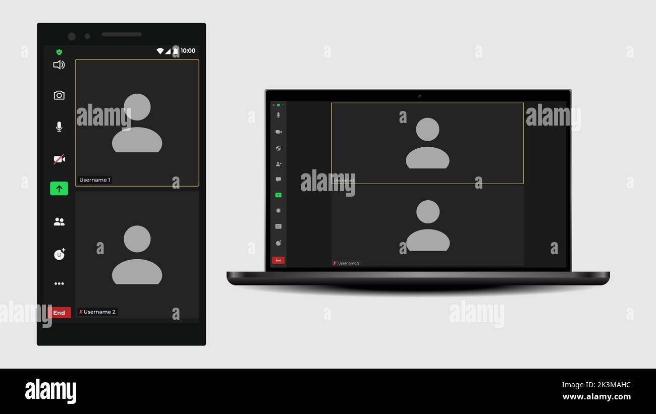 Video conferencing user interface. User web video call window. Call screen template. Video call ...