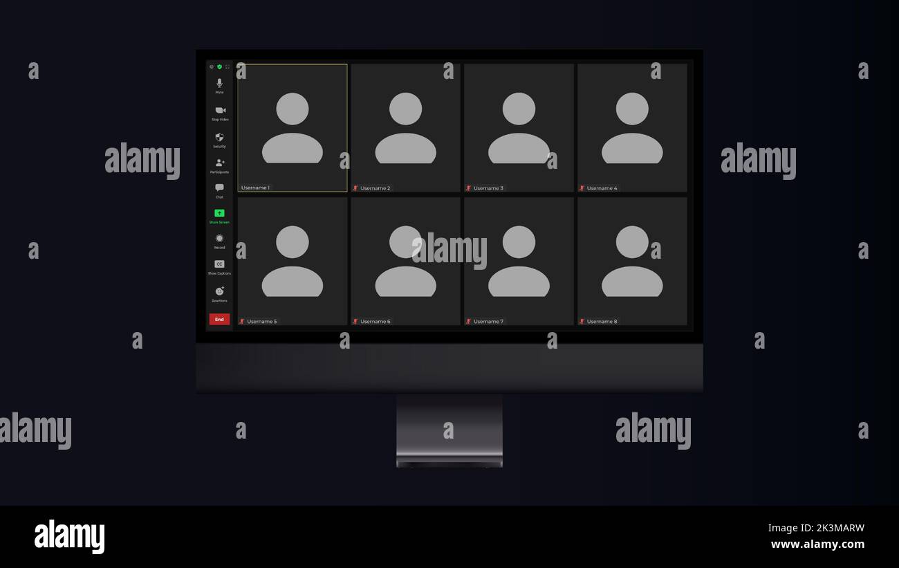 Video conference user interface. Video call screen interface template ...