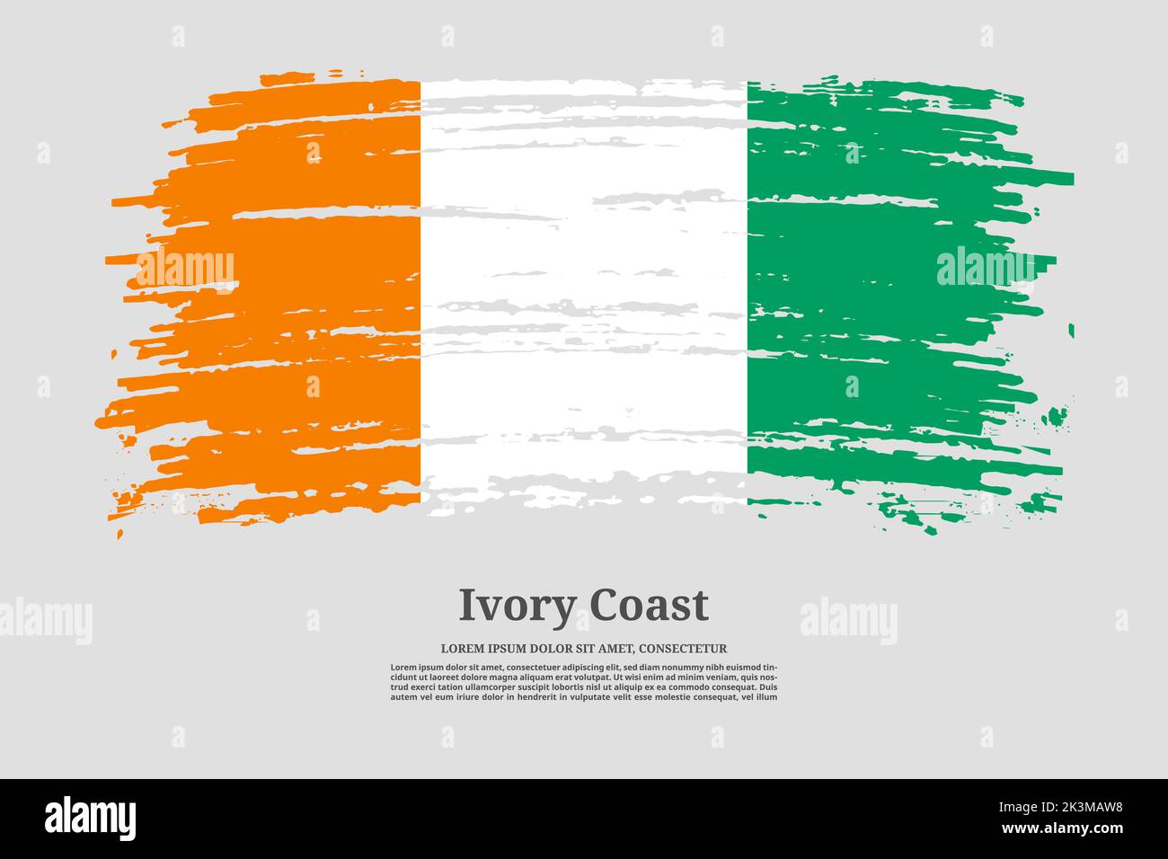 Ivory Coast flag with brush stroke effect and information text poster ...