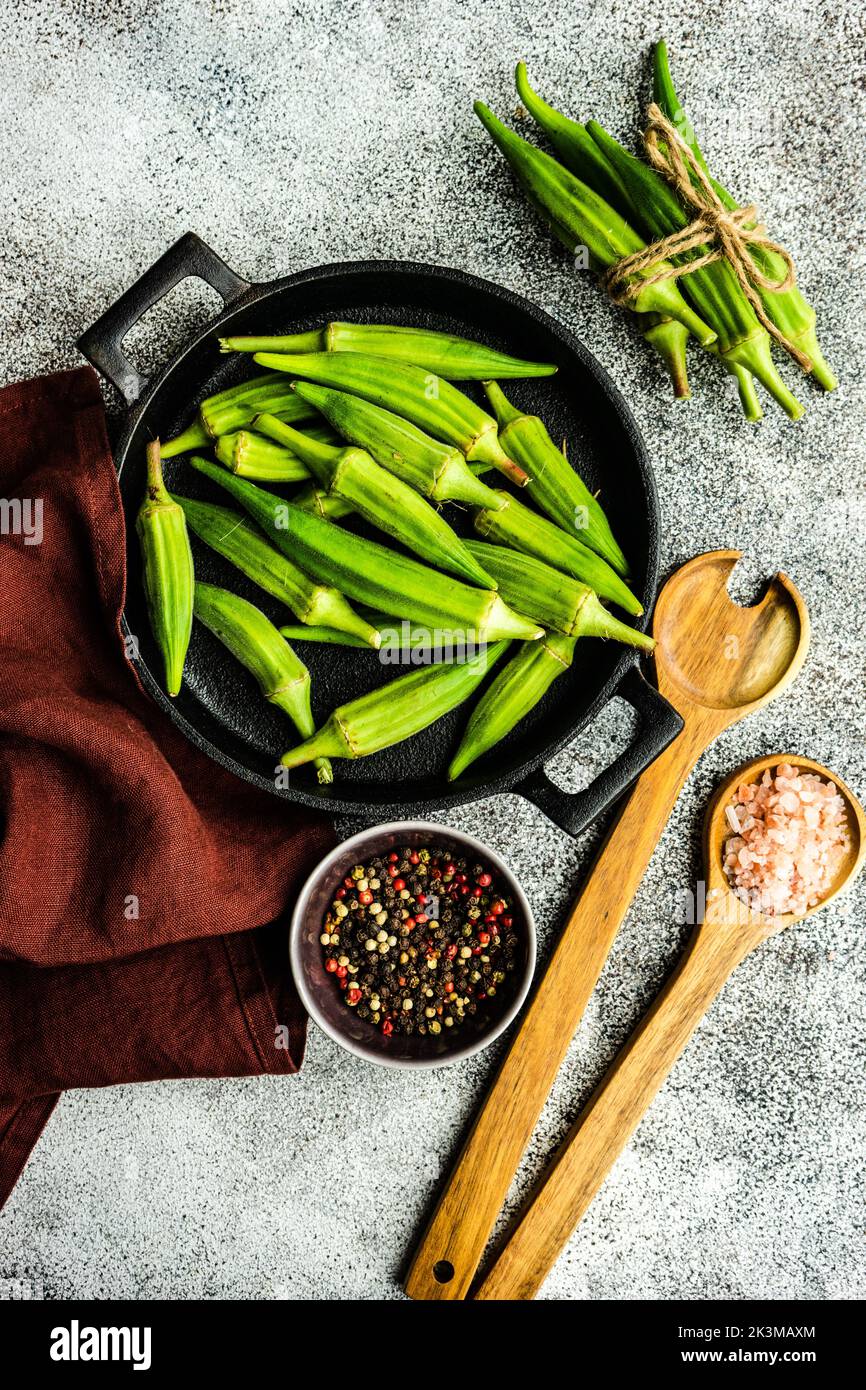 From above preparation for cooking of bamia vegetable with pepper and ...