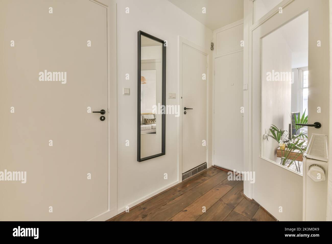 Interior passage way with mirror on wall in modern house Stock Photo ...