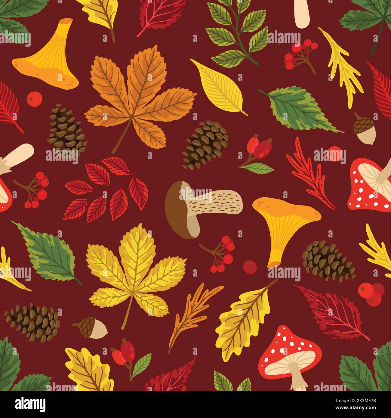 Autumn leaves pattern. Falling leaf seamless background with Oak, maple, chestnut, linden, aspen ...