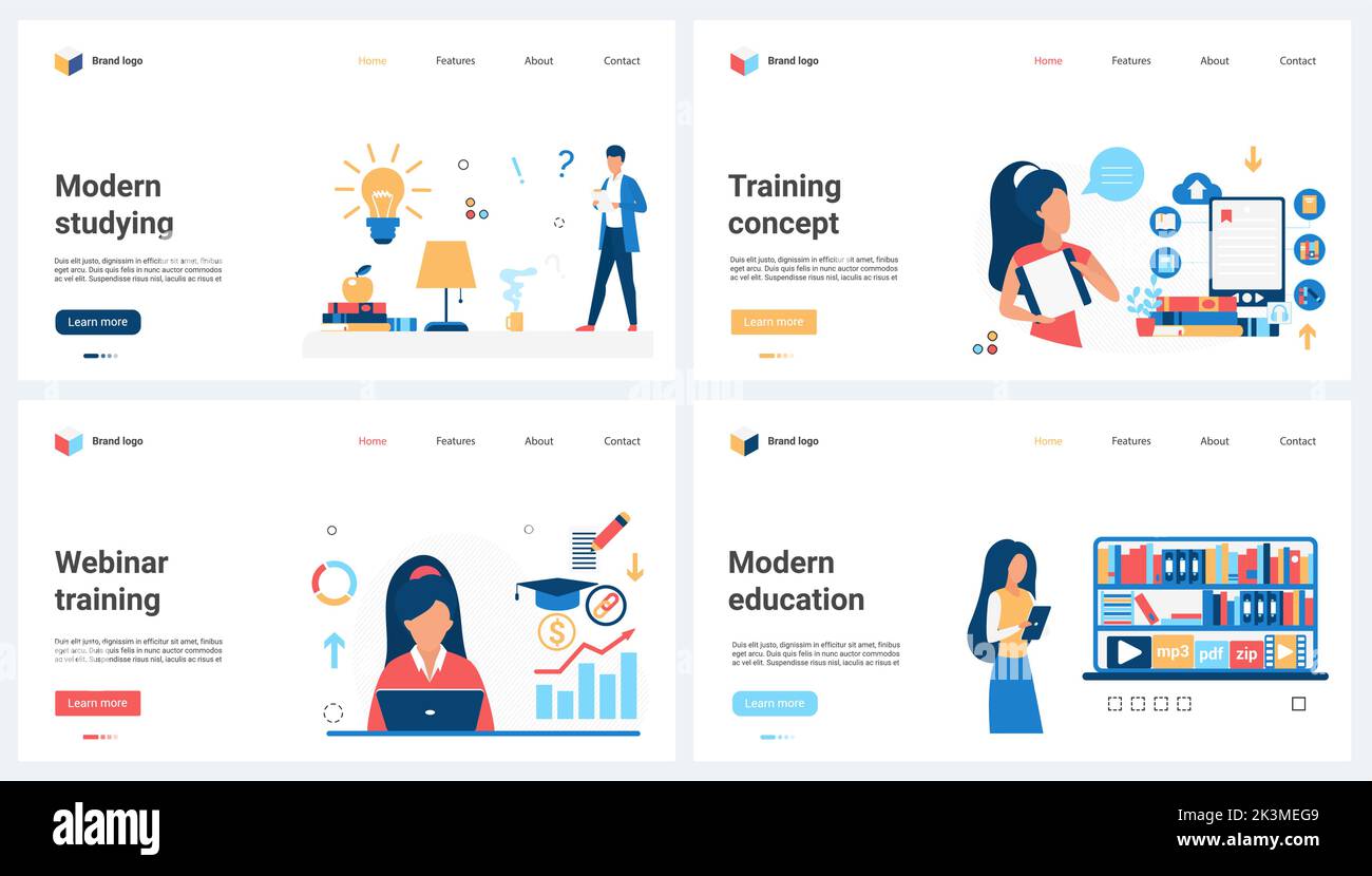 Online learning, modern education and knowledge set vector illustration ...