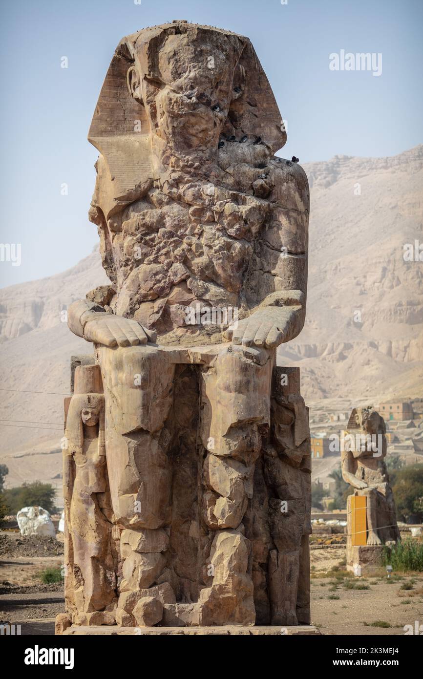 Beautiful daytime view of the Colossi of Memnon. Two large stone ...