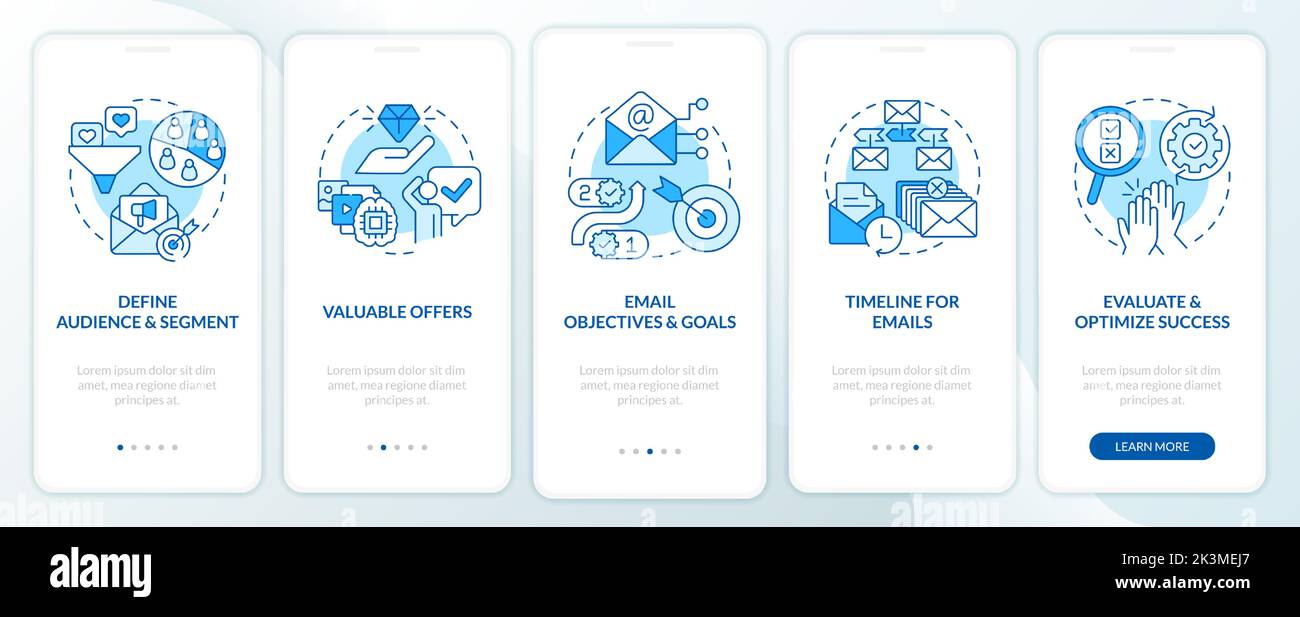 Lead nurturing campaign blue onboarding mobile app screen Stock Vector ...