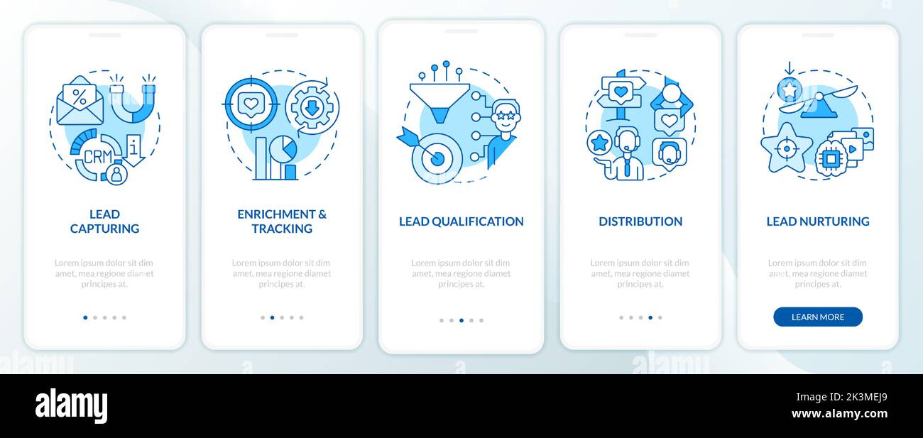 Lead management process blue onboarding mobile app screen Stock Vector ...