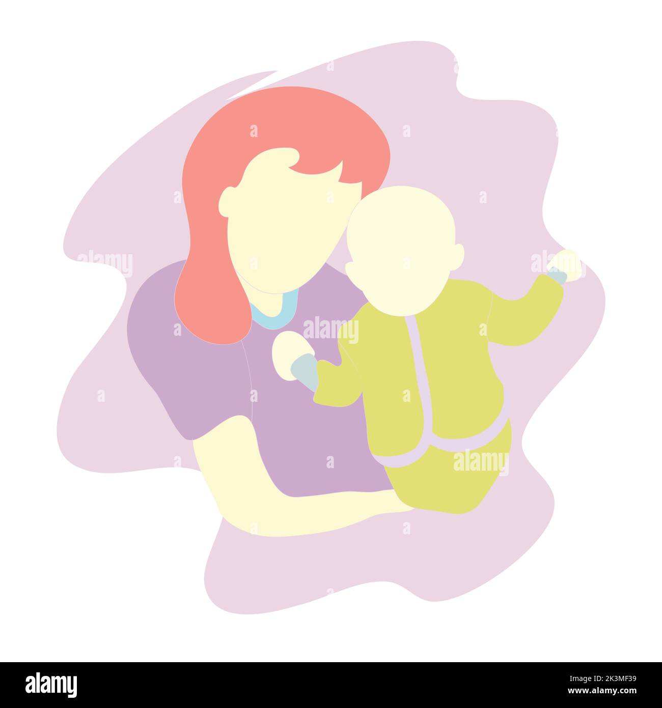 A vector of little child and mother with empty face isolated in white ...