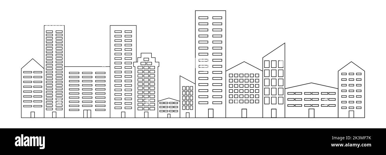 Line city panorama. Landscape linear street. Horizontal cityscape ...