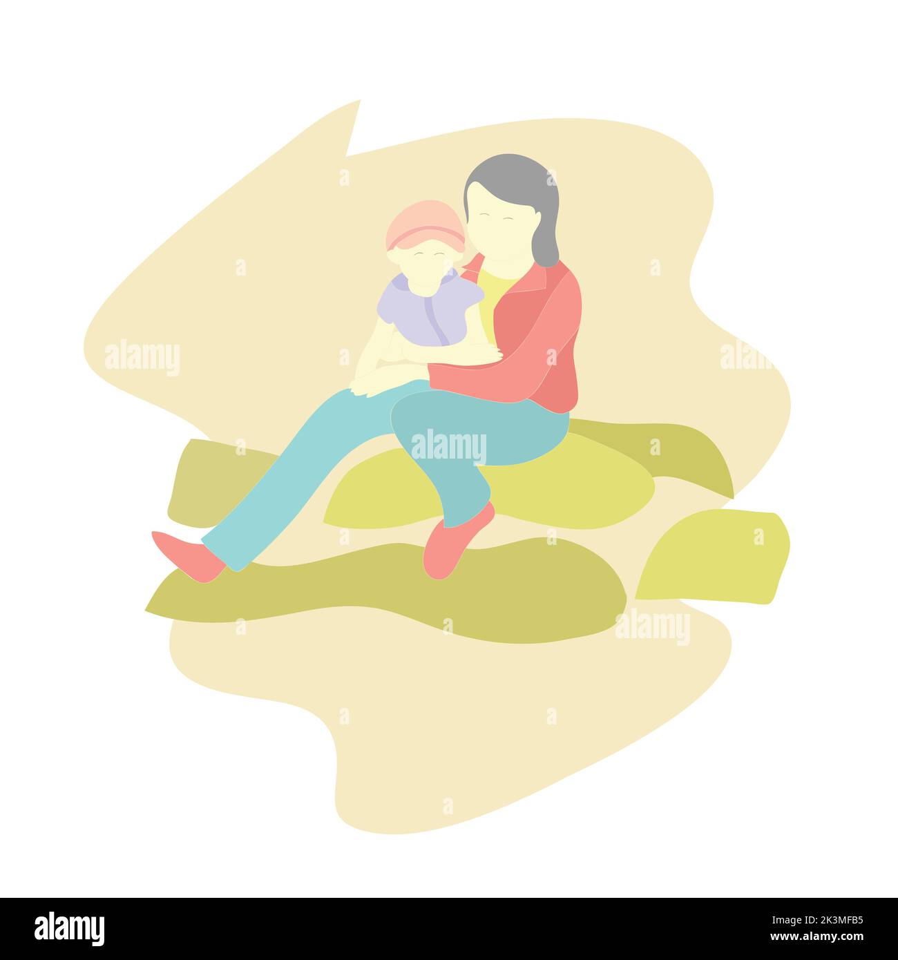 A vector of little child and mother with empty face isolated in white ...