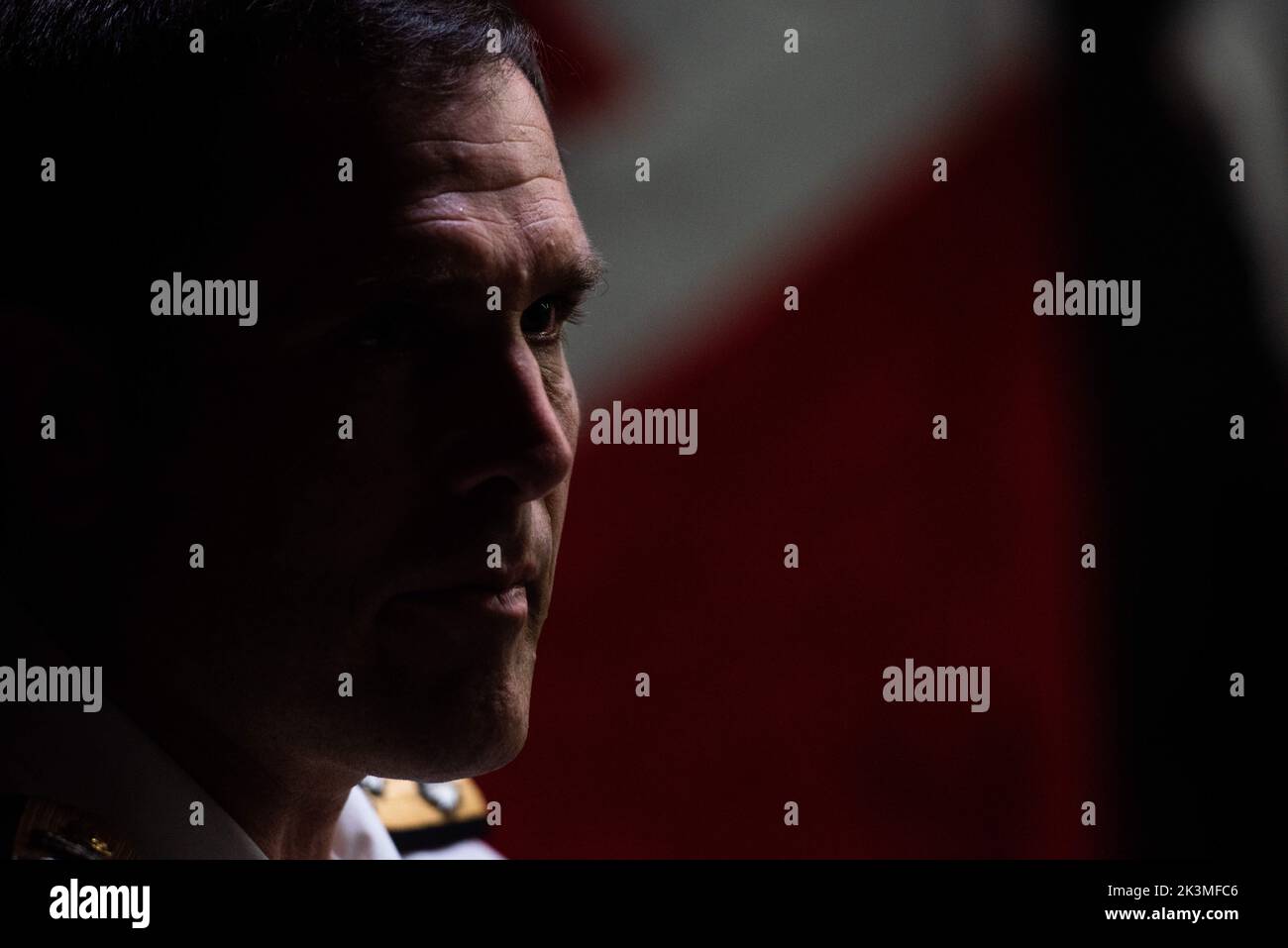 Vice-Admiral Angus Topshee speaks with a reporter during an interview ...