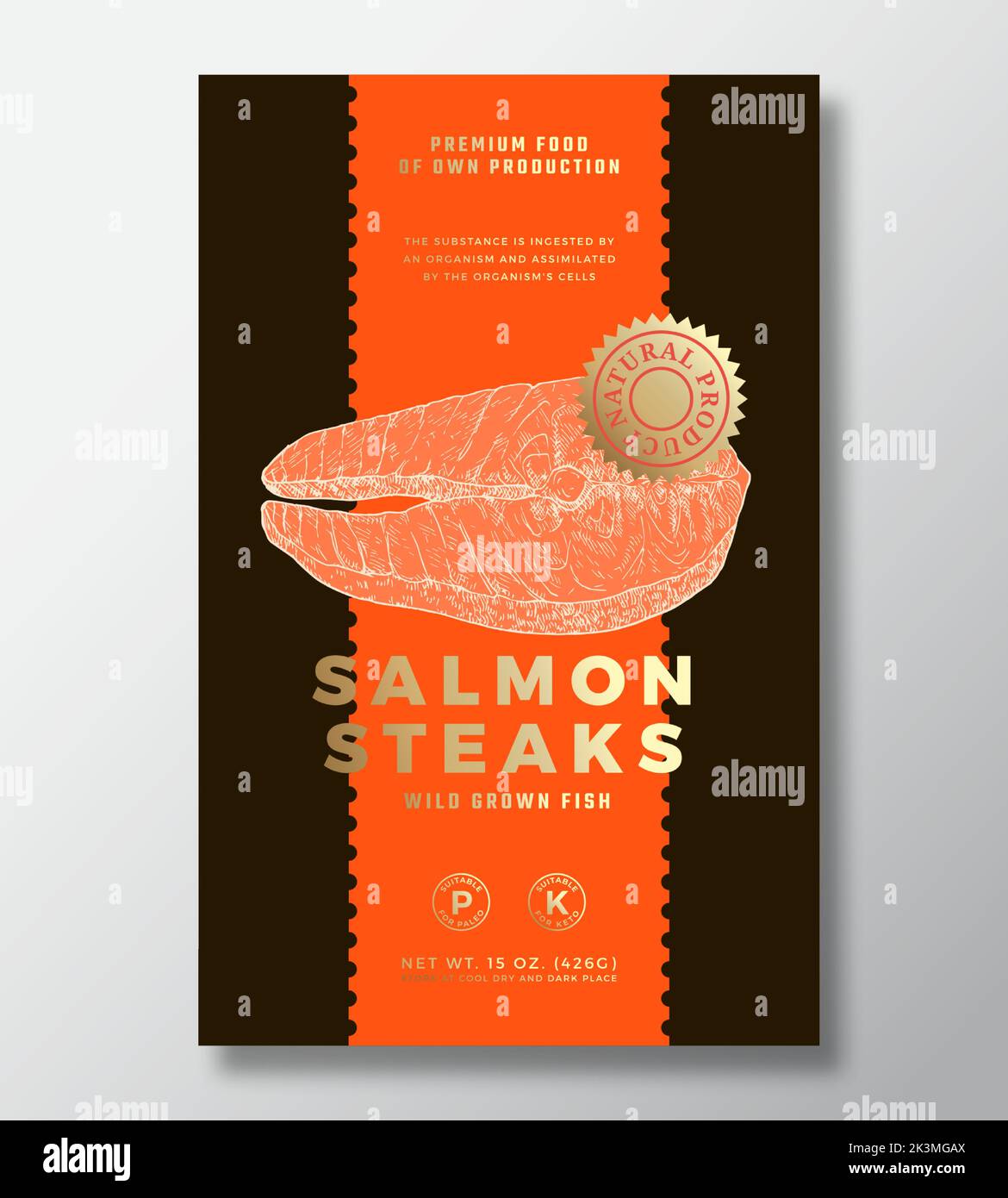 Wild Salmon Steaks Abstract Vector Packaging Label Design Template ...