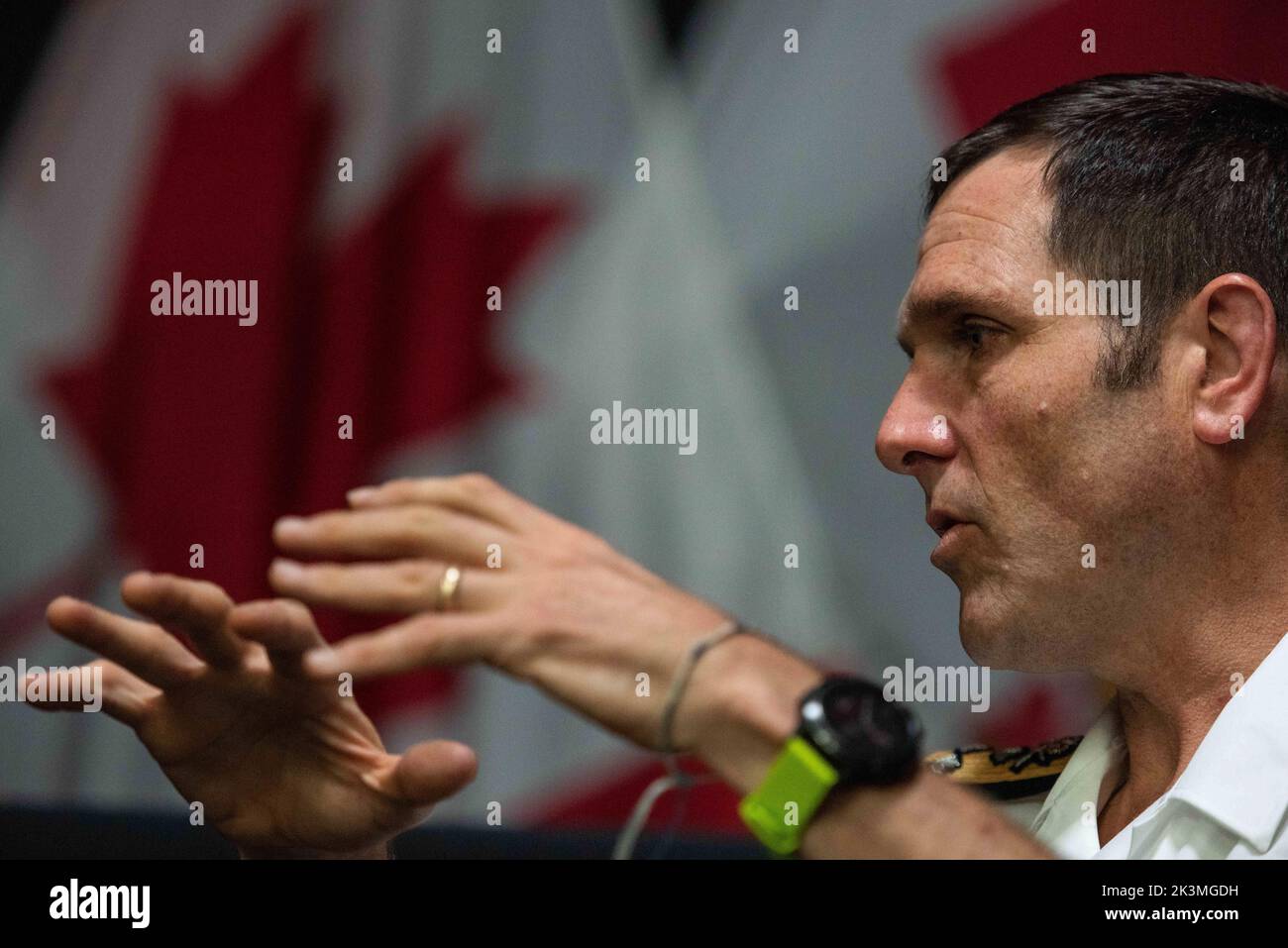 Vice-Admiral Angus Topshee speaks with a reporter during an interview ...