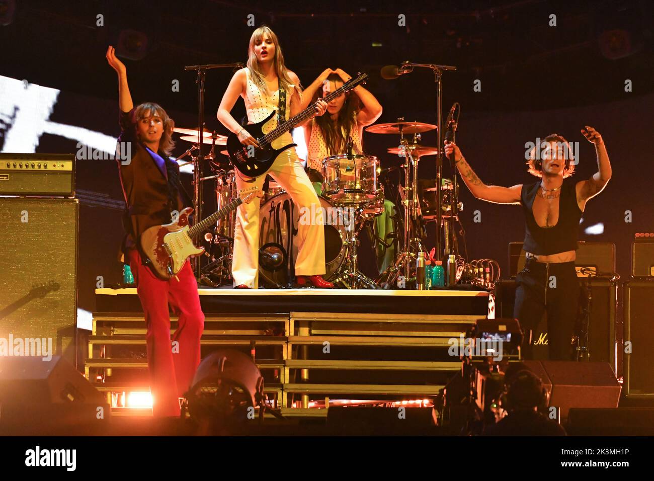 Damiano David, Thomas Raggi and Victoria De Angelis of Maneskin at the ...