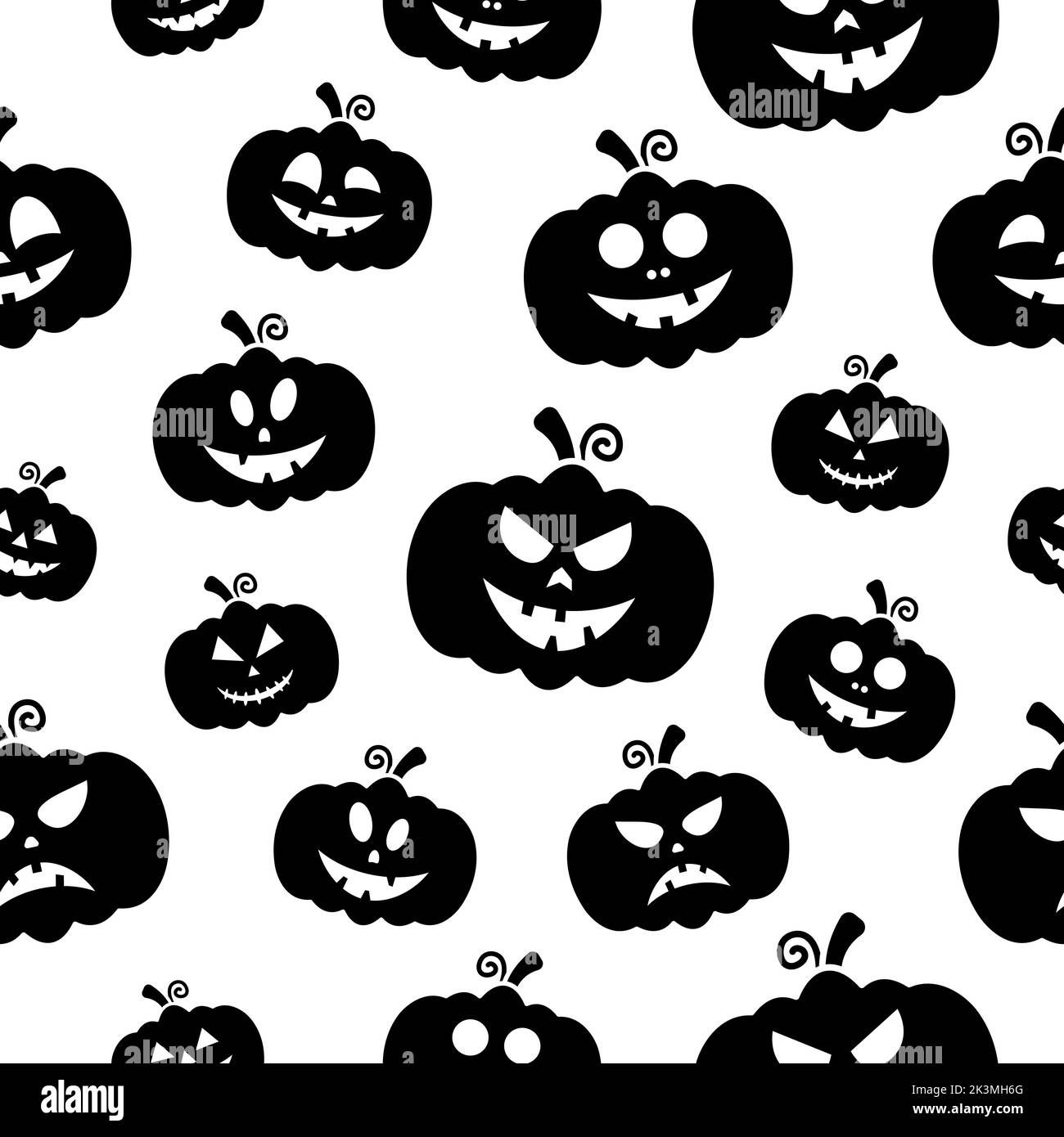 Pumpkin faces silhouettes seamless pattern. Halloween pumpkins texture ...