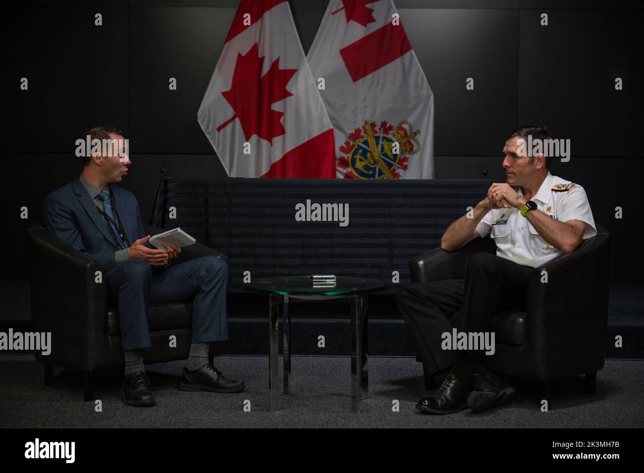 Vice-Admiral Angus Topshee speaks with a reporter during an interview ...