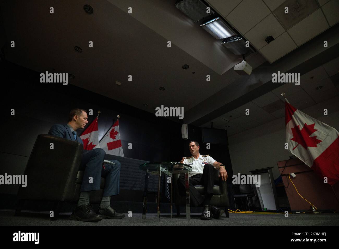 Vice-Admiral Angus Topshee speaks with a reporter during an interview ...