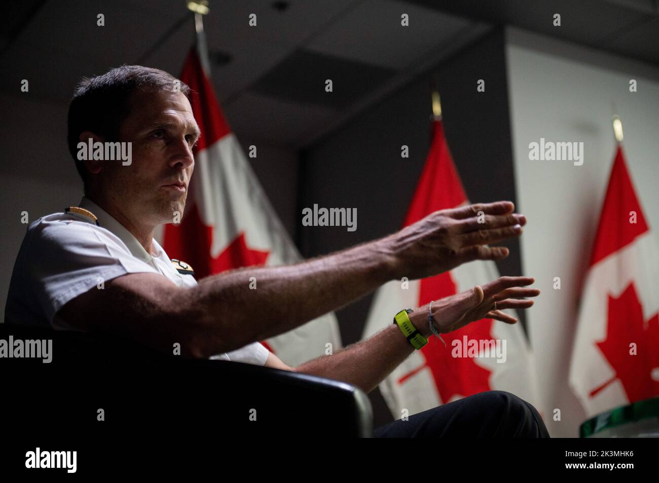 Vice-Admiral Angus Topshee speaks with a reporter during an interview ...