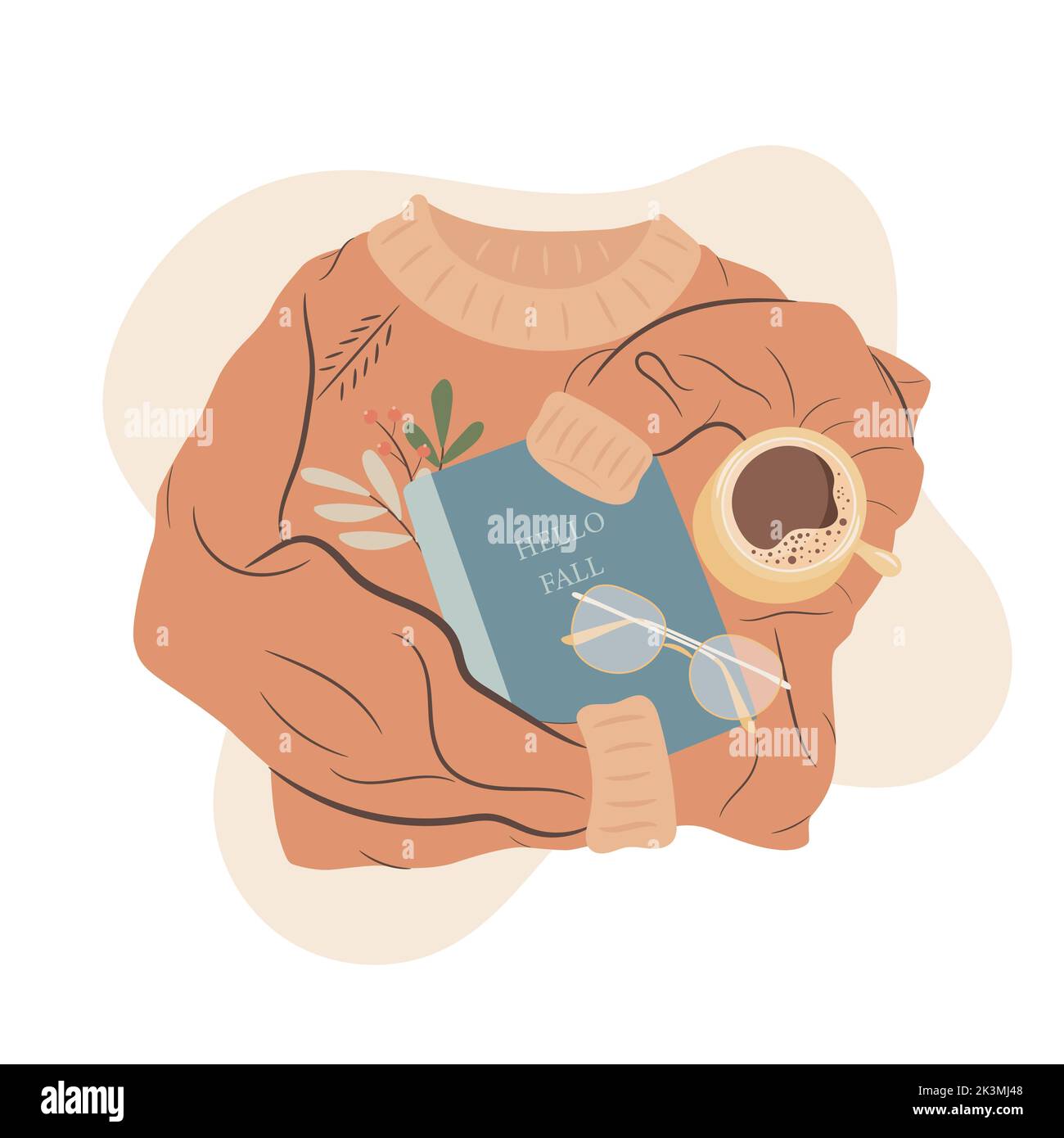 Sweater weather concept. Hello Fall. Cozy Autumn reading time. vector ...