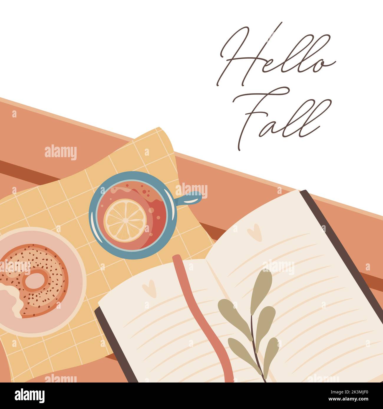 Hello Fall concept. Cozy autumn time concept. Reading books and ...