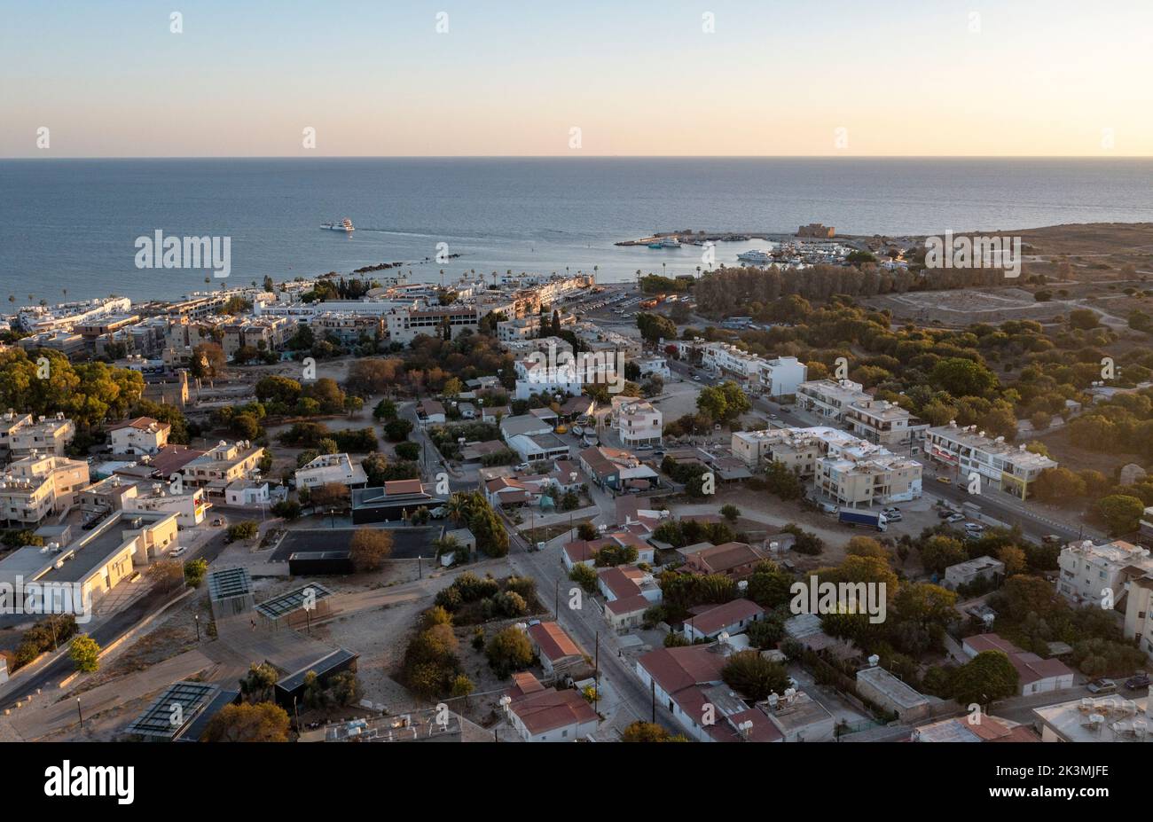 Aerial view of Kato Paphos tourist area and harbour, Paphos, Cyprus ...