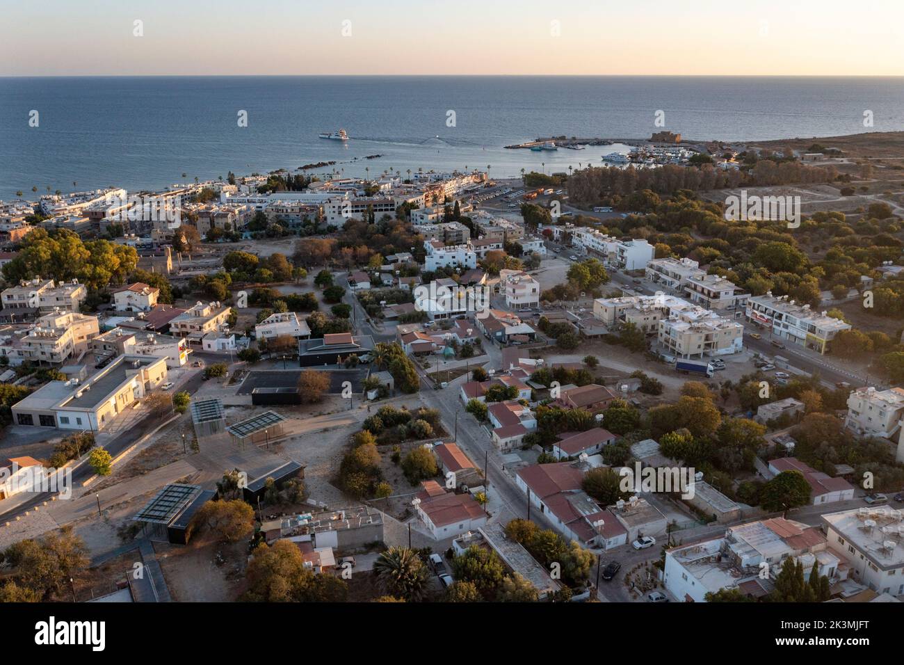 Aerial view of Kato Paphos tourist area and harbour, Paphos, Cyprus ...
