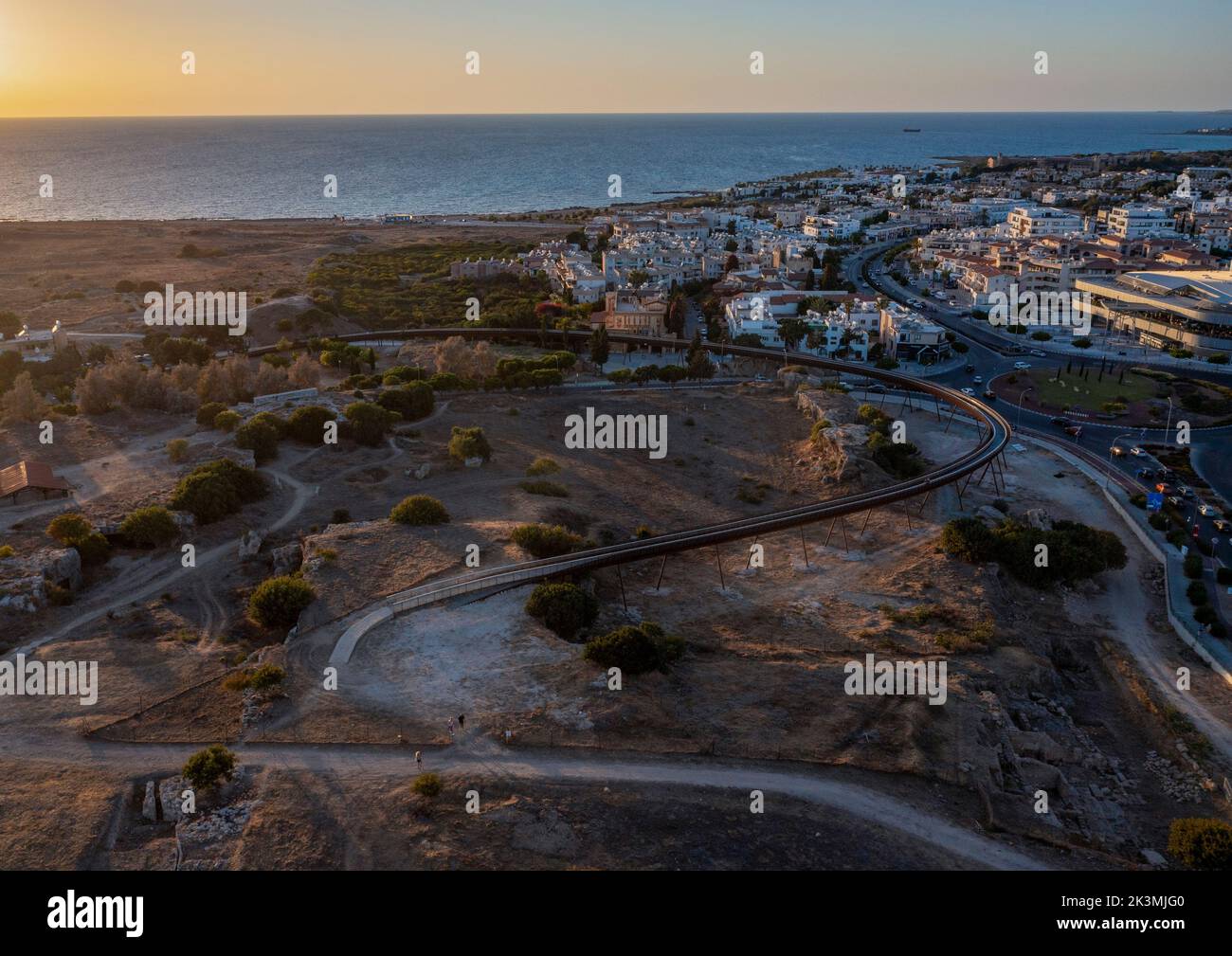 Aerial view of new elevated walkway that links Paphos Archaeological ...