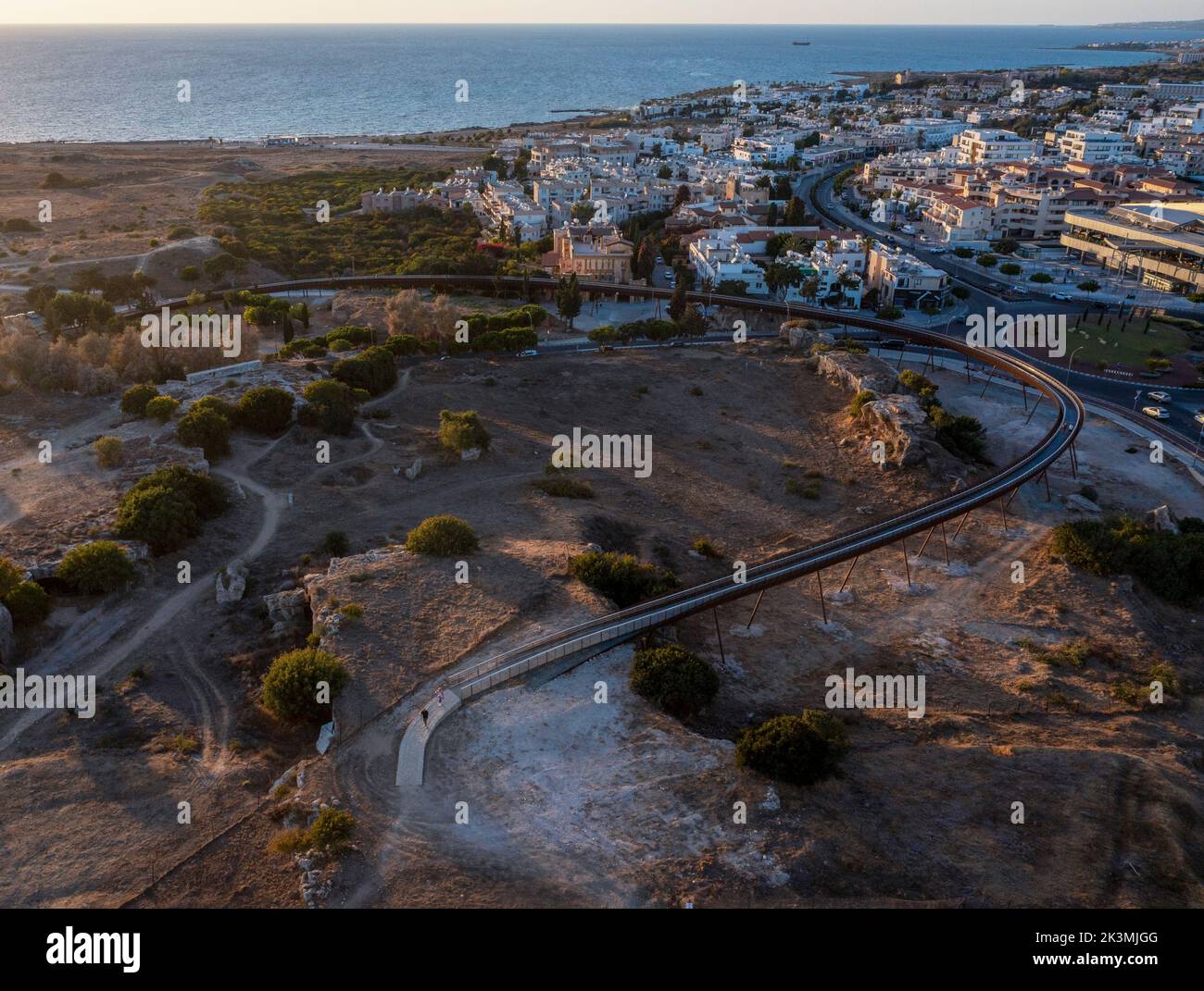 Aerial view of new elevated walkway that links Paphos Archaeological ...
