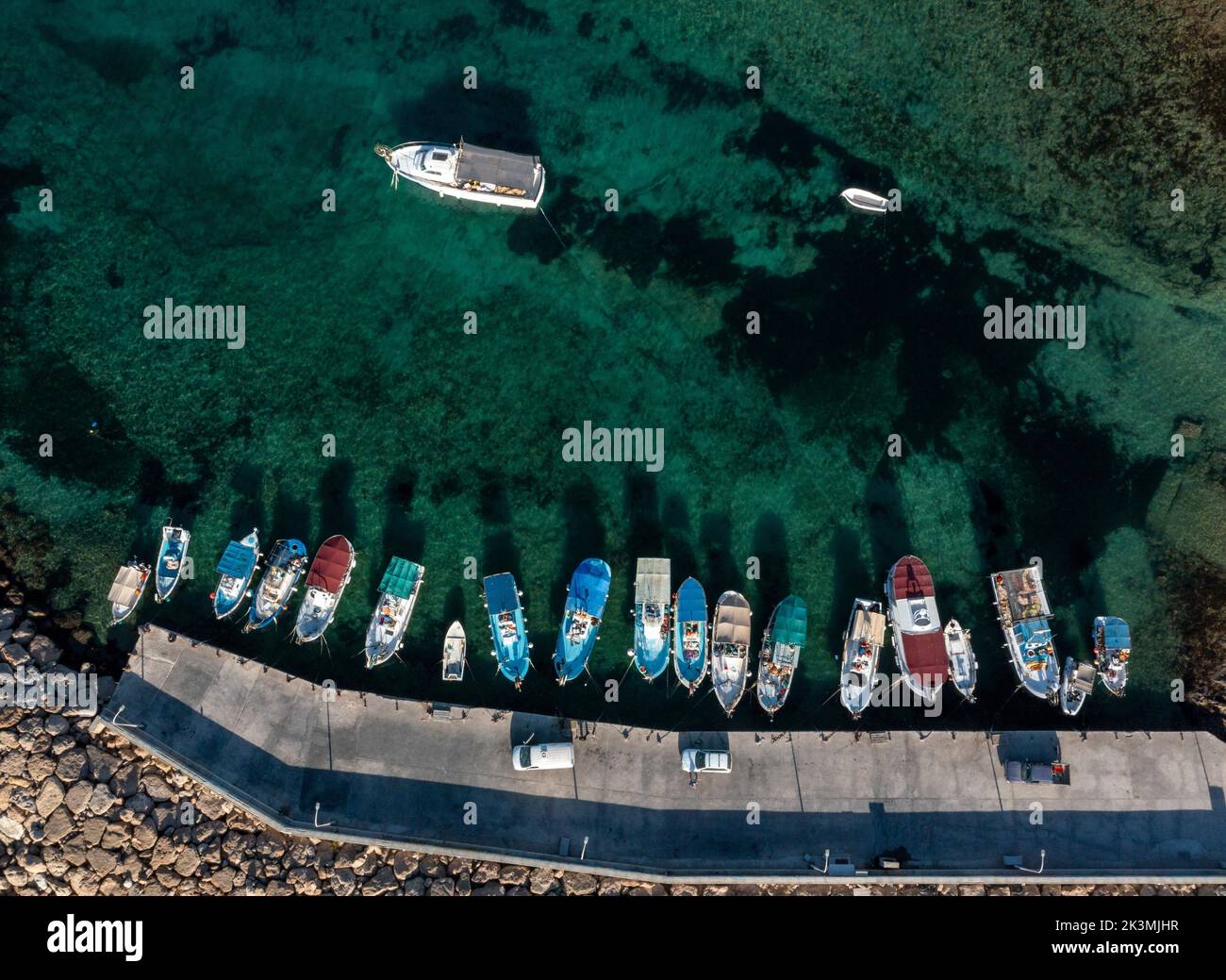 Aerial view of Agios Georgios (St Georges) harbour, Akamas, Paphos ...
